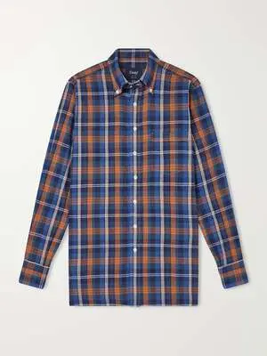 DRAKE'S Button-down Collar Checked Woven Cotton Shirt - Blue