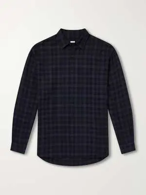 A.PRESSE Checked Wool-flannel Shirt - Navy
