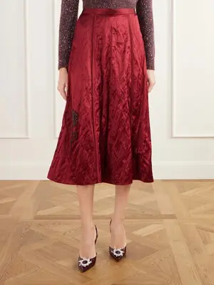 Erdem Crystal-embellished Crinkled-satin Midi Skirt