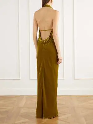 Simkhai Reannon Draped Velvet Halterneck Gown