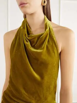 Simkhai Reannon Draped Velvet Halterneck Gown