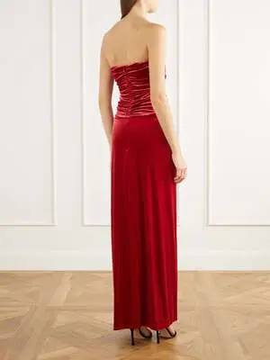 Simkhai Emma Embellished Gathered Velvet Bustier Gown