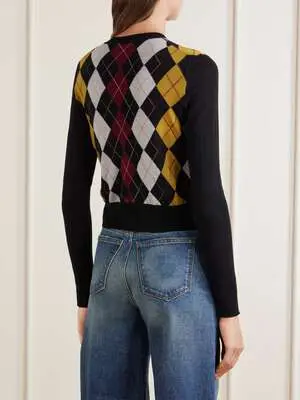 Khaite Rita Argyle Cashmere And Silk-blend Cardigan - Black