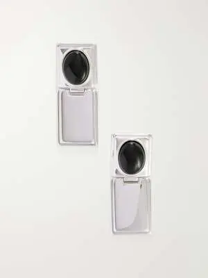DEHANCHE Signet Stone Hinge Gold-plated Onyx Earrings - Silver