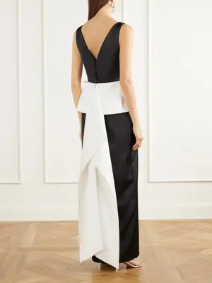 Simkhai Sirel Tie-detailed Peplum Duchess-satin Gown - Black