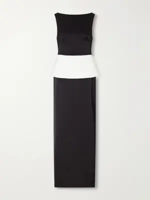 Simkhai Sirel Tie-detailed Peplum Duchess-satin Gown - Black