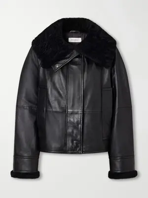 Sportmax Salve Belted Plush-trimmed Leather Jacket - Black