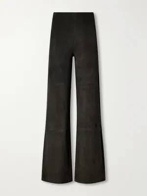 ARMA Karina Paneled Suede Straight-leg Pants Gray