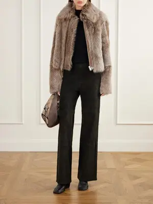 ARMA Karina Paneled Suede Straight-leg Pants - Gray