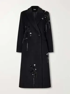 Simkhai Gianni Bead-embellished Double-breasted Wool-blend Felt Coat - Black