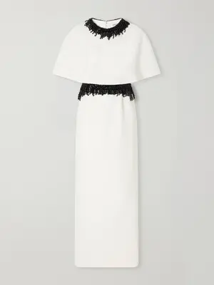 Simkhai Vantrel Cape-effect Bead-embellished Cady Gown - Neutrals