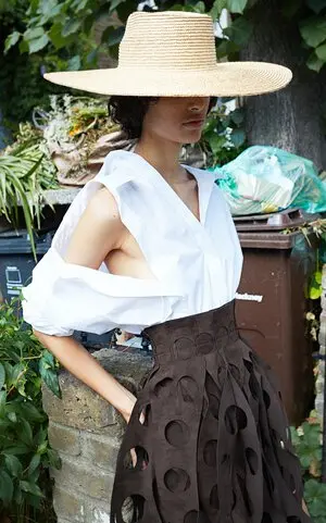 A.W.A.K.E. Mode Multi-panel Perforated Faux Suede Maxi Skirt