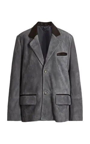 Victoria Beckham Contrast-collar Suede Blazer - Grey
