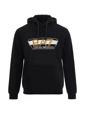 EA7 Logo-embroidered Hoodie - Black
