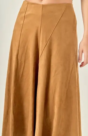 English Factory Faux Suede Flared Midi Skirt