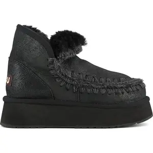 Mou Mini Platform Genuine Shearling Boot - Cracked Black/grey