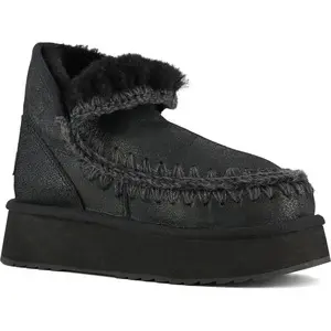 Mou Mini Platform Genuine Shearling Boot - Cracked Black/grey