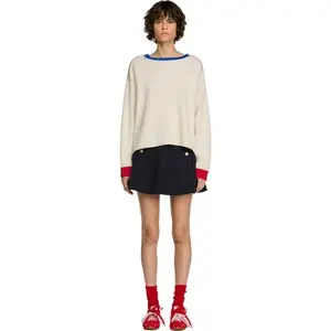 Sandro Contrast Round-neck Wool Sweater - Ecru