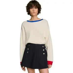 Sandro Contrast Round-neck Wool Sweater - Ecru