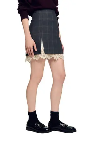 Sandro Short Skirt With Lace Panel