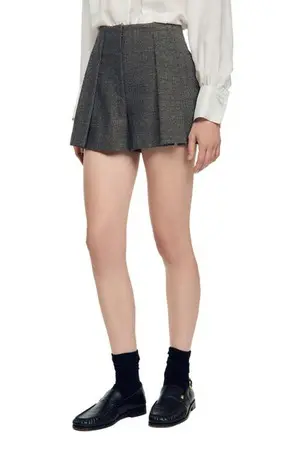 Sandro Houndstooth Wool Shorts