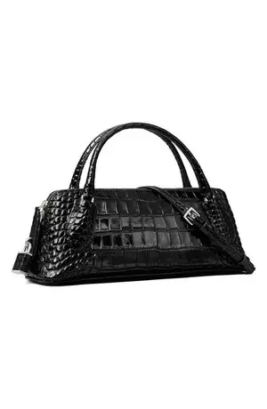 Tory Burch Lock Croc Embossed Leather Top Handle Bag