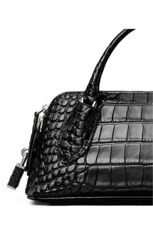 Tory Burch Lock Croc Embossed Leather Top Handle Bag