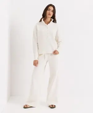 PACT Organic Cotton Luxe Waffle Wide Leg Pant - Soft Ivory
