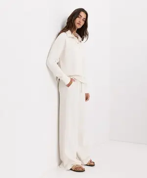 PACT Organic Cotton Luxe Waffle Wide Leg Pant - Soft Ivory