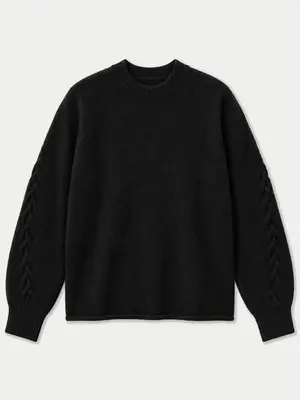 Gobi Cashmere Cashmere Cable-sleeve Crewneck Sweater - Black