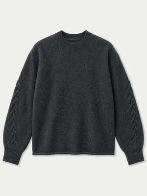 Gobi Cashmere Cashmere Cable-sleeve Crewneck Sweater Charcoal