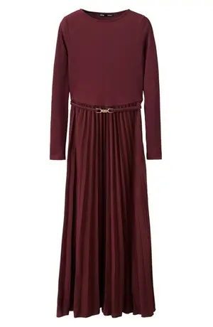 Mango Combined Pleated Long Sleeve Midi Dress