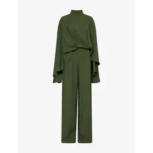 TALLER MARMO Eolia Draped Angel-sleeve Woven Jumpsuit - Juniper