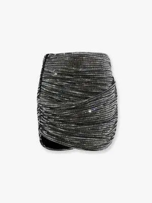 SELF-PORTRAIT Mini Skirt With Rhinestones - Silver