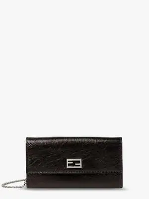 Fendi Continental Crackled Leather Wallet - Black