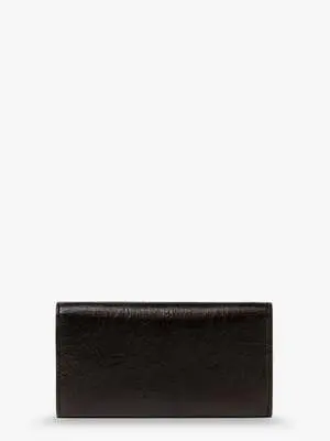 Fendi Continental Crackled Leather Wallet - Black