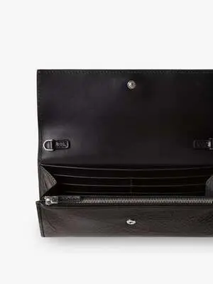 Fendi Continental Crackled Leather Wallet - Black