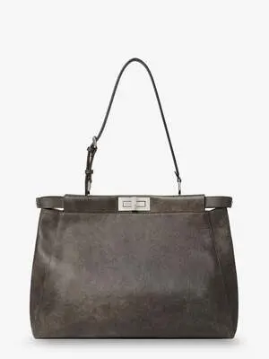 Fendi My Peekaboo Large Leather Shoulder Bag With Vintage Effect - Grey