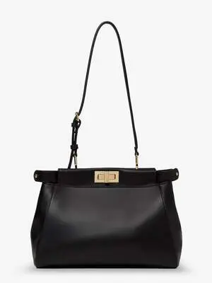 Fendi My Peekaboo Small Leather Shoulder Bag - Black
