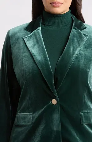 Anne Klein One-button Notch Collar Velvet Blazer