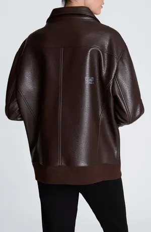 KENNETH COLE Oversized Raw Edge Faux Leather Moto Jacket