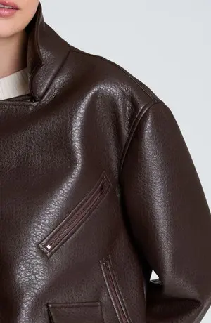 KENNETH COLE Oversized Raw Edge Faux Leather Moto Jacket