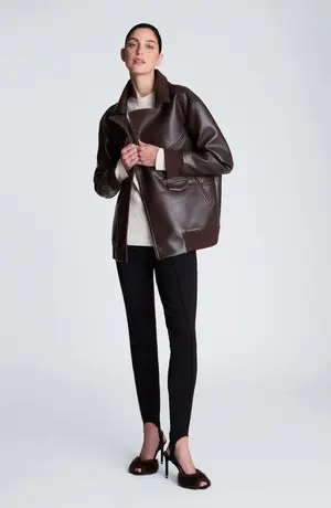 KENNETH COLE Oversized Raw Edge Faux Leather Moto Jacket