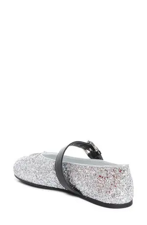 Miu Miu Bow Glitter Mary Jane Ballerina Flat - Argento