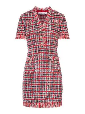 SELF-PORTRAIT Short Tweed Dress With Jewel Buttons And Fringed Edges - Multicolor