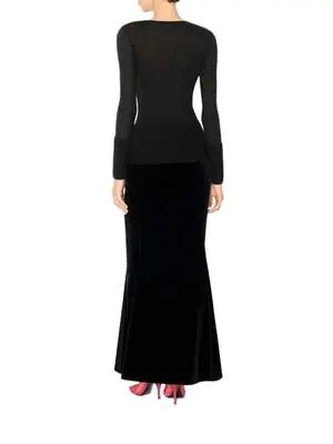 Alaïa Crewneck Top In Merino Wool - Black
