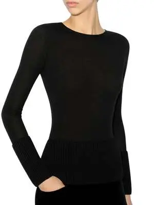 Alaïa Crewneck Top In Merino Wool - Black