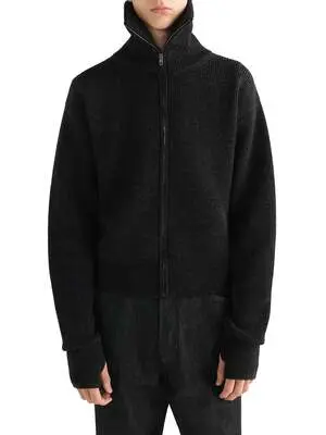 LEMAIRE Zip-up Wool Cardigan With A Mélange Effect