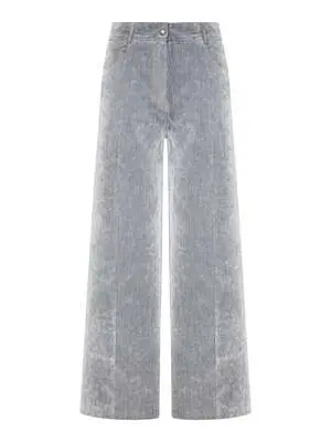 FORTE_FORTE Grey Flocked Denim Wide-leg Jeans - Gray