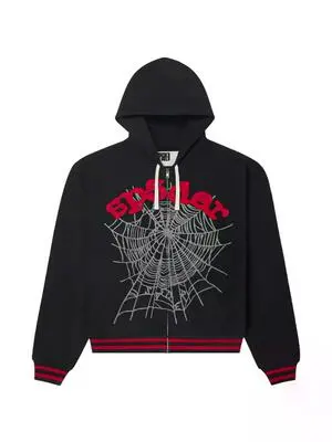 SP5DER Logo-print Zip-up Hoodie - Black